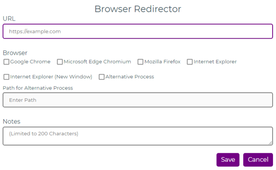 Browser Redirector Settings