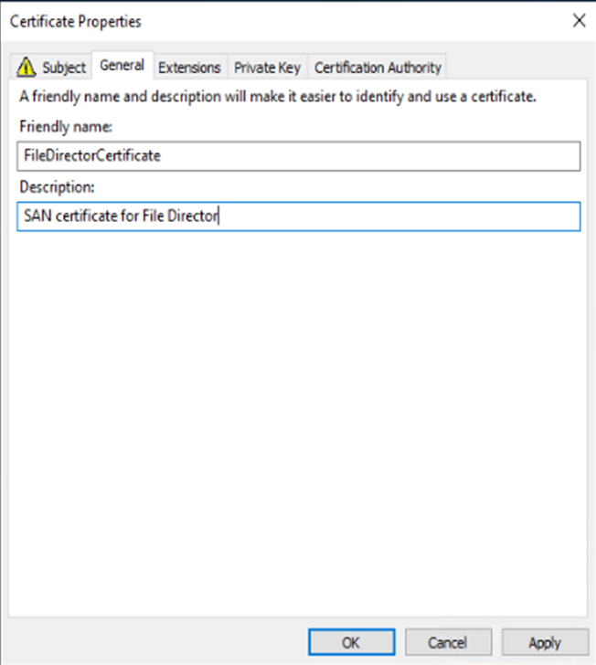 File Director SAN Certificates