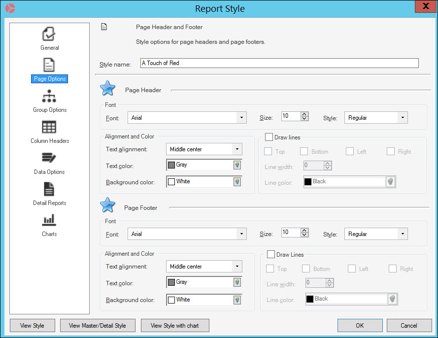 Define Page Options for Report Styles