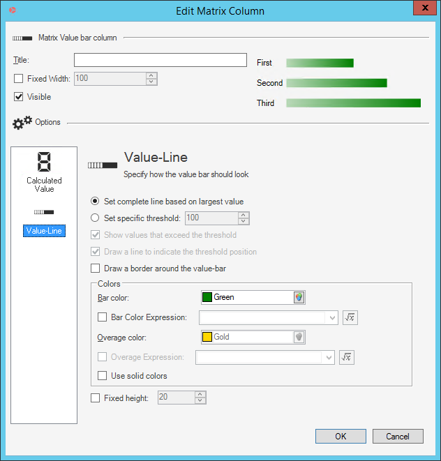 Define a Value Bar Column for a Matrix Widget
