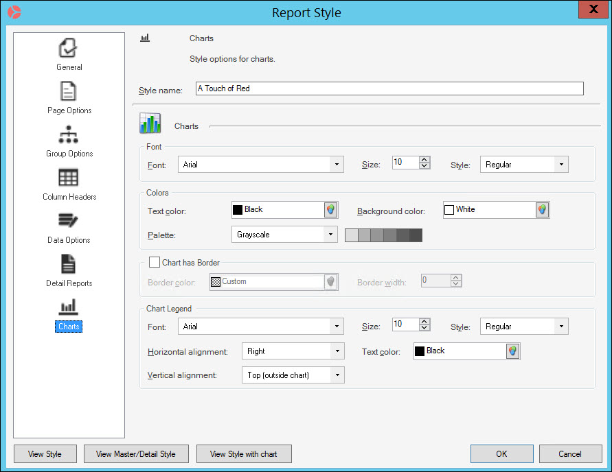 Define Chart Options For Report Styles