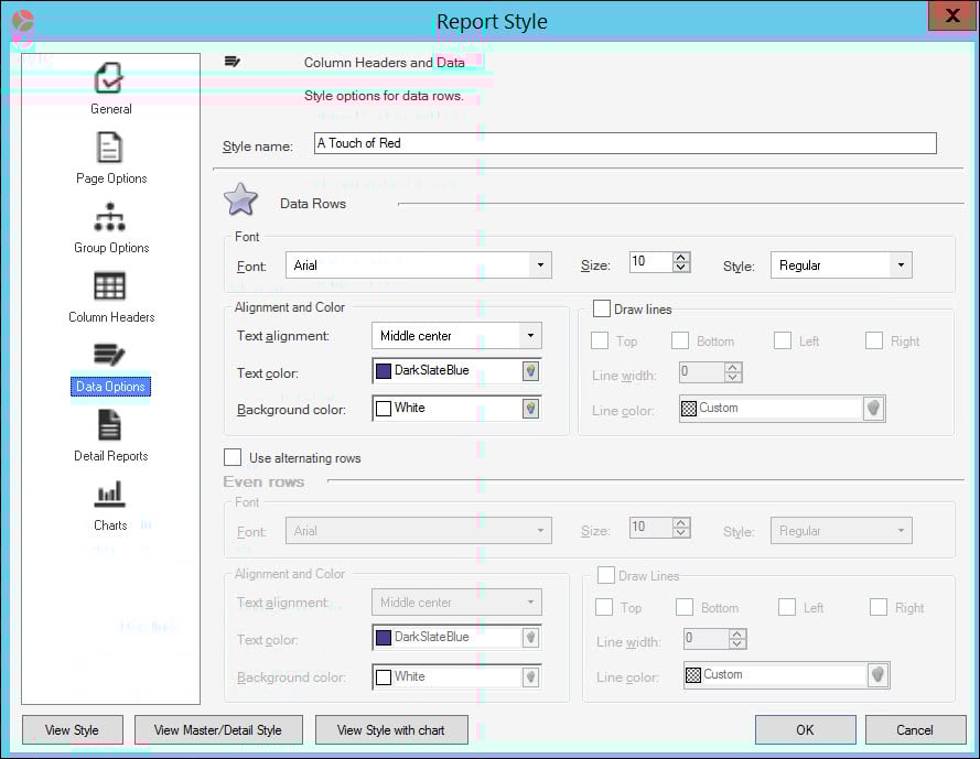 Define Data Options for Report Styles