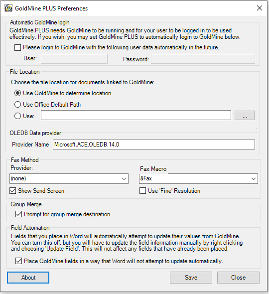 Setting Preferences in GoldMine Plus for Microsoft Office