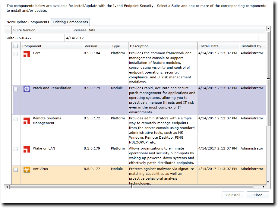 The Existing Components Tab