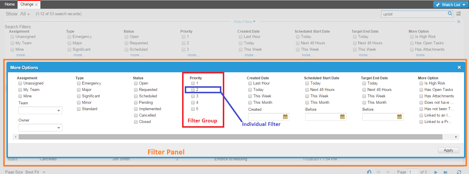 Working with Filter Panels for Searching