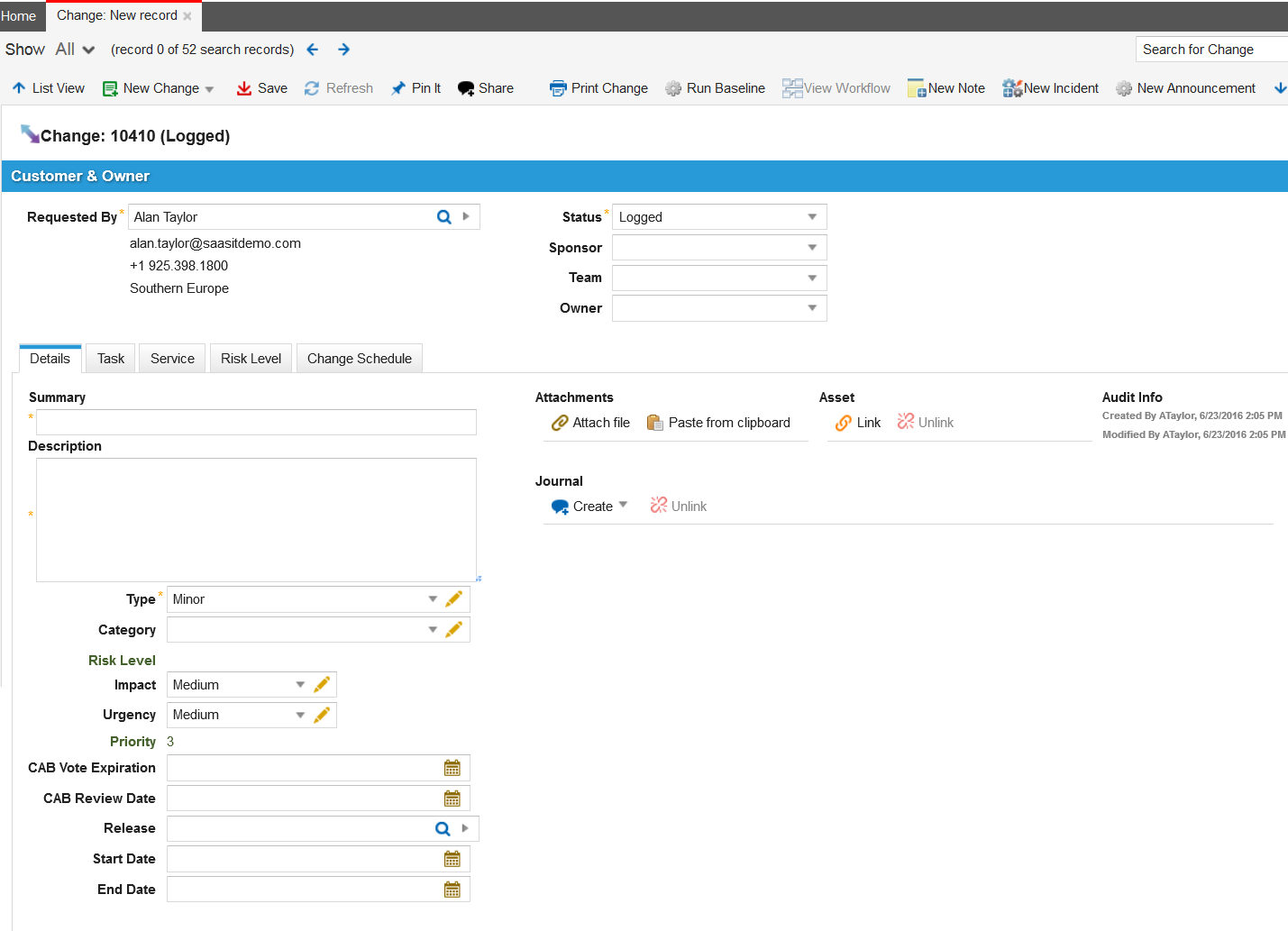 Creating a Change Request