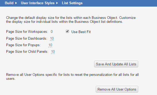 Defining Default List Settings