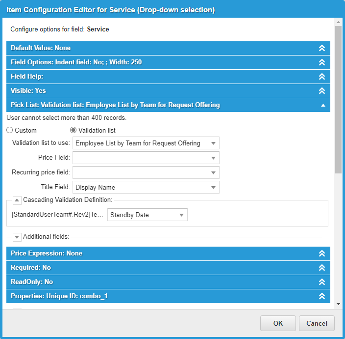 Example: Using a Cascading Validation List