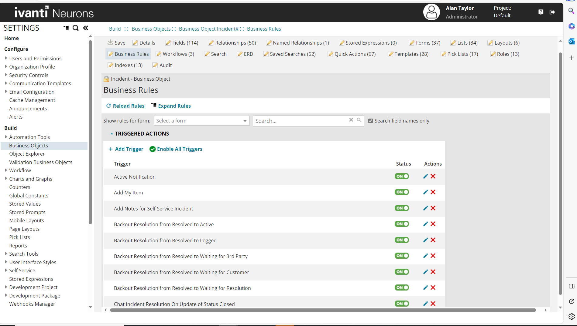Creating a Triggered Action for a Business Object