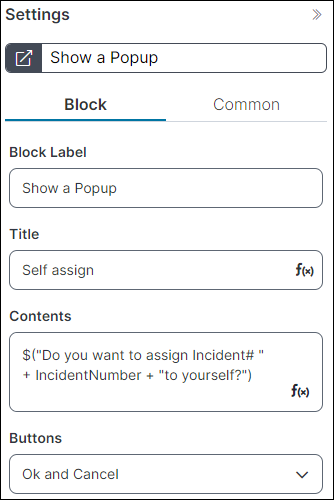 Example: Using the Show a Popup Quick Action (GAD)