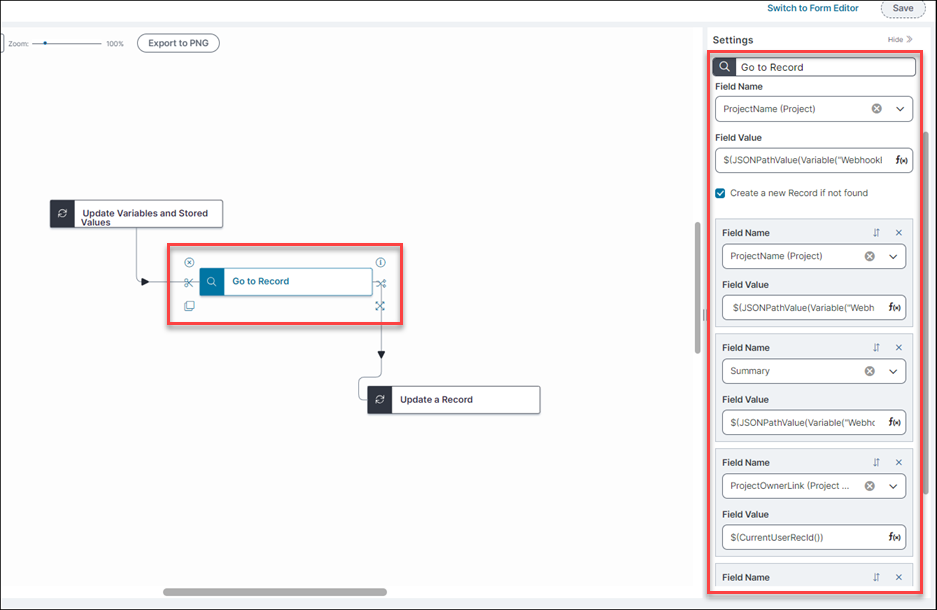 Example Creating And Updating A Record Using Go To Record Quick Action With Webhook Values Gad