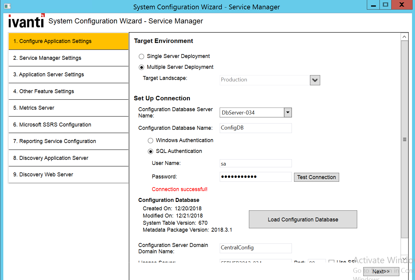 Configuring the Configuration Database