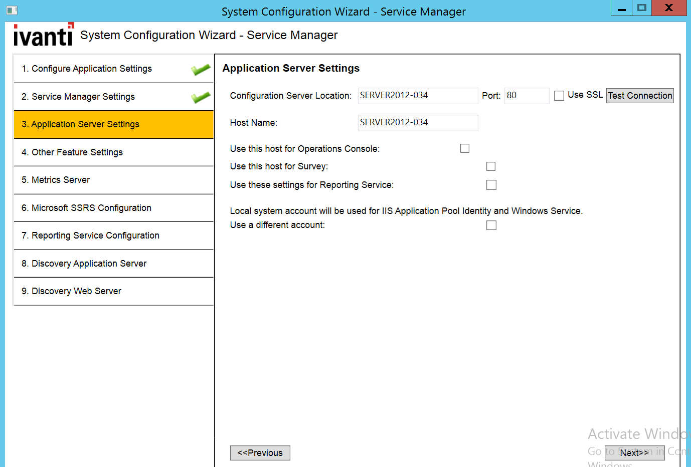 Configuring the Application Server Settings