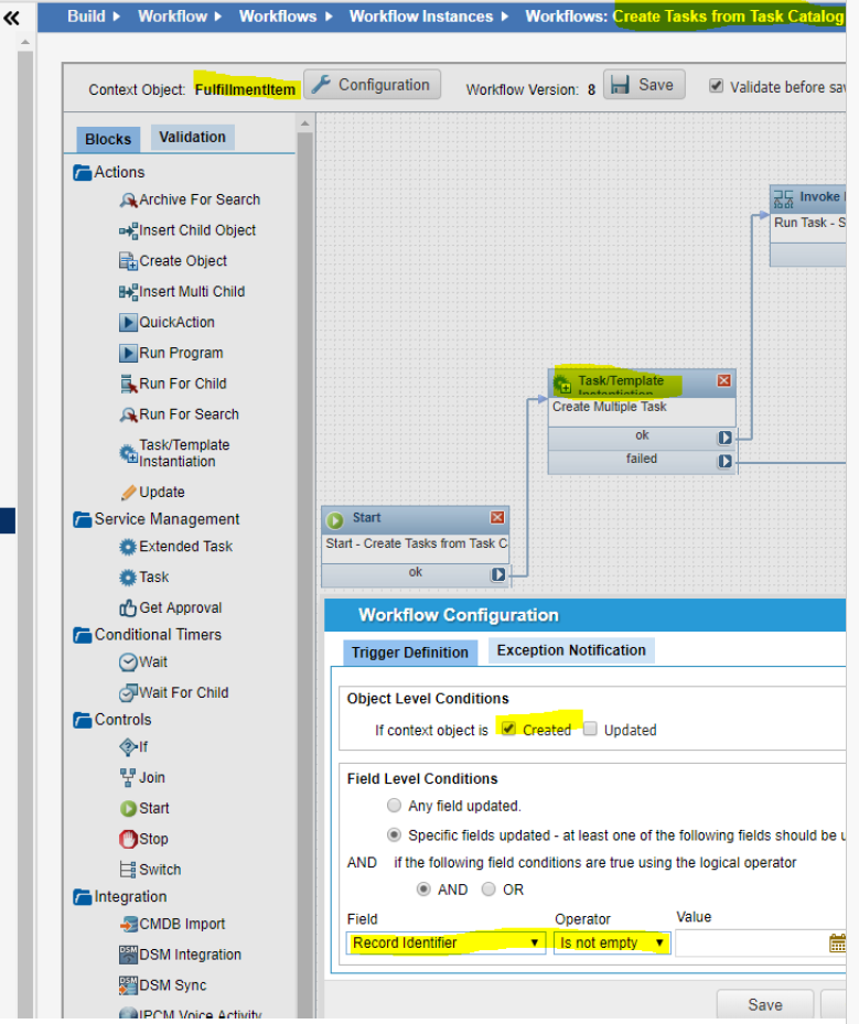Task/Template Instantiation Workflow Block