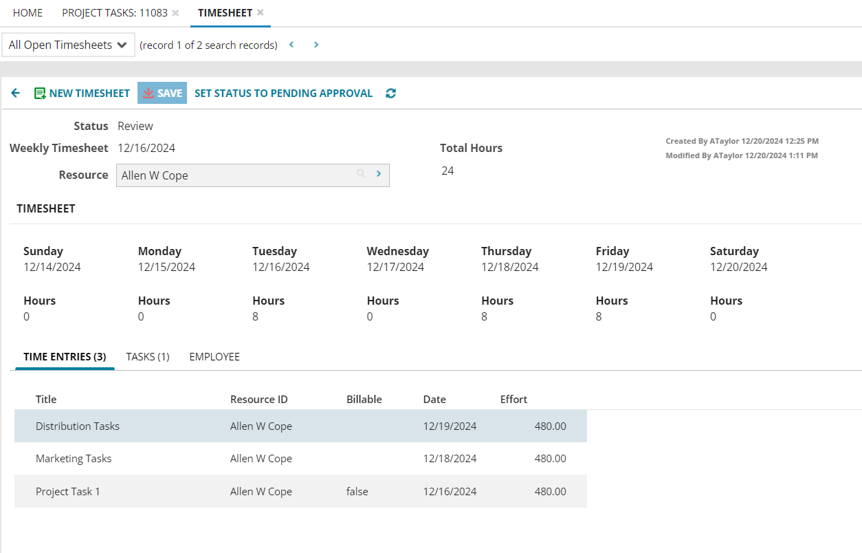 Working with Timesheets