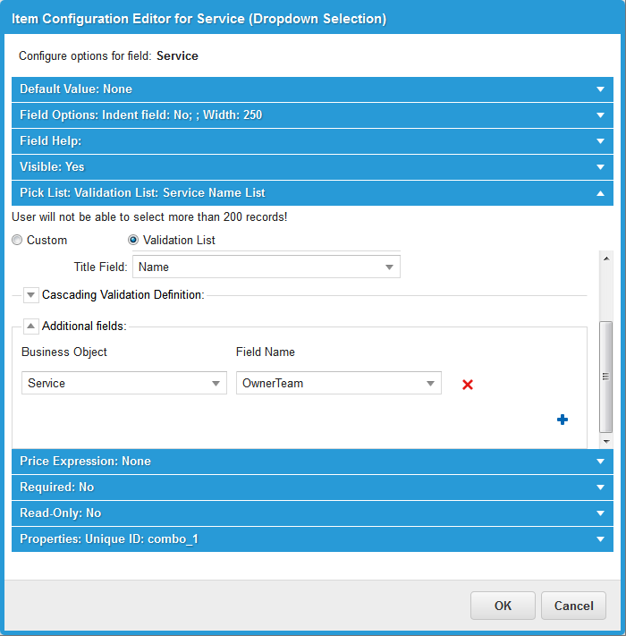 Example: Using a Cascading Validation List