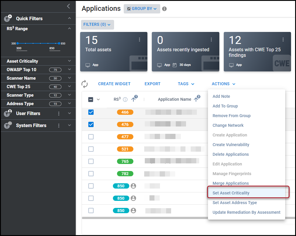 Setting an Application’s Asset Criticality
