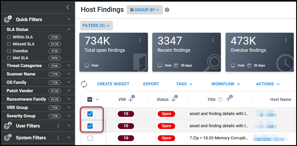 Creating Workflows from a Findings List View