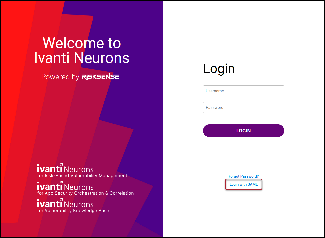 Logging into Ivanti Neurons RBVM/ASPM/VULN KB Using SAML