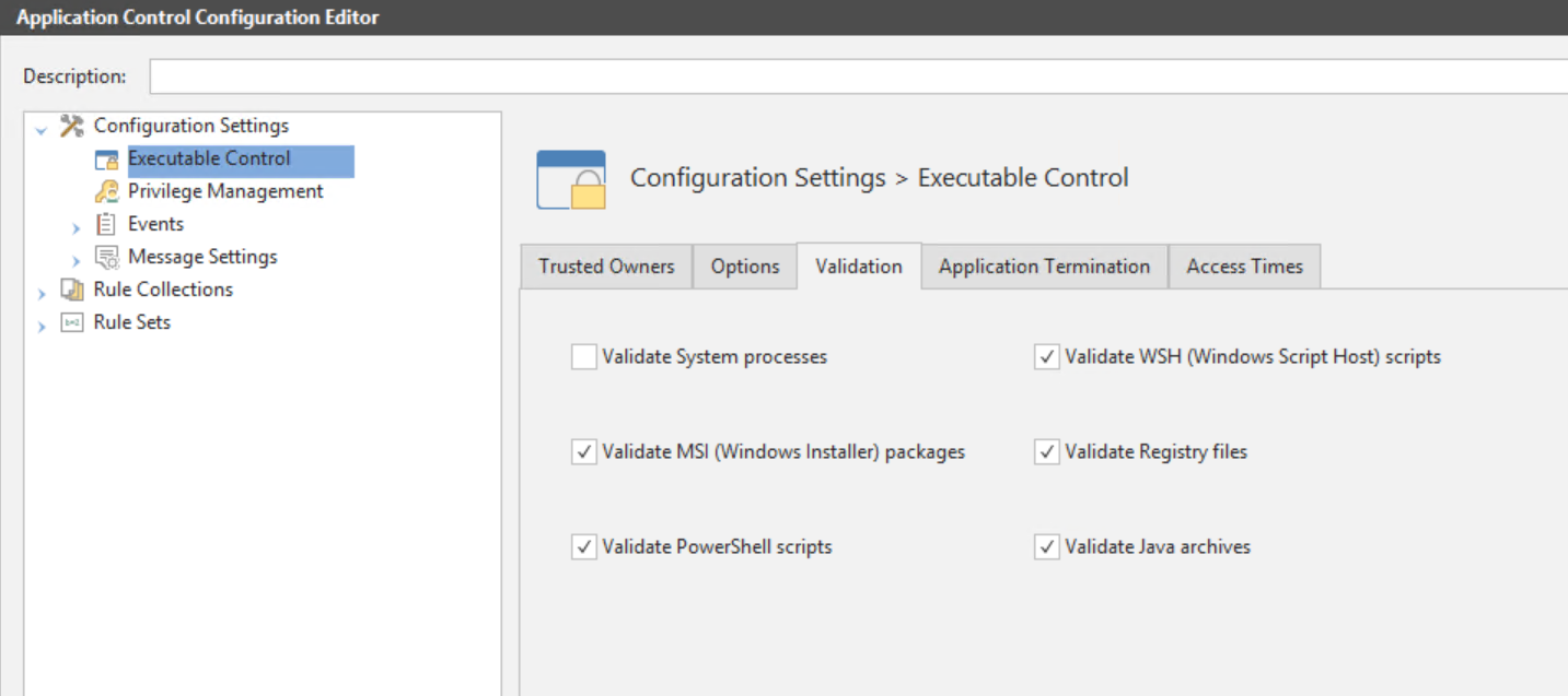 Configuration Settings Executable Control