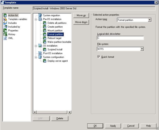 Adding actions to a provisioning template