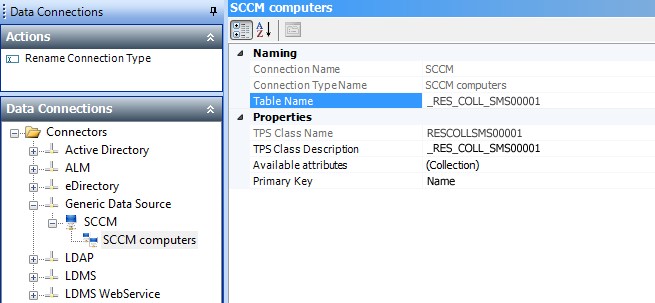 Setting up the import data connection for SCCM