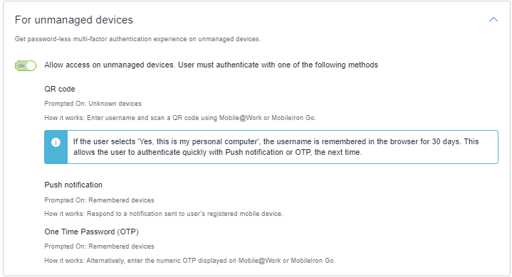 Password-less login from unmanaged devices