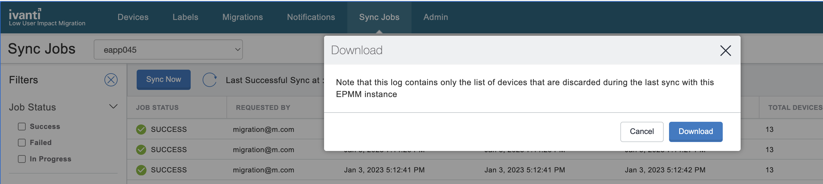 Using the Sync Jobs page