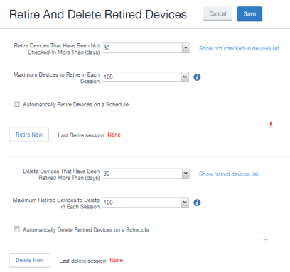 Retiring or deleting retired devices by threshold