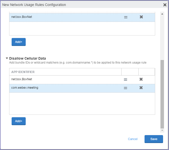 Network usage rules settings