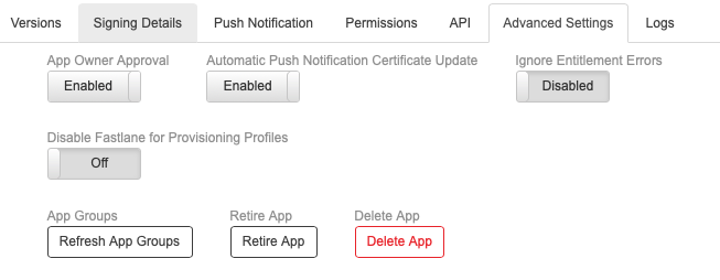 Administration app settings