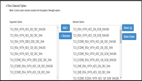 Enabling Granular Cipher Selection for Setting the Security Options