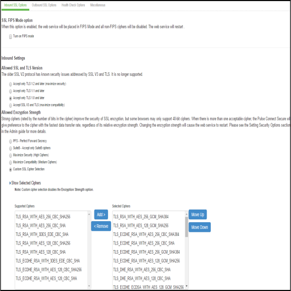 Enabling Granular Cipher Selection for Setting the Security Options