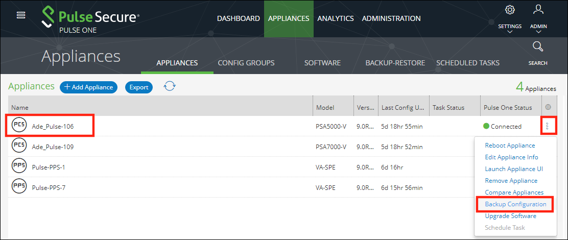 Backing up and Restoring Appliance Configurations