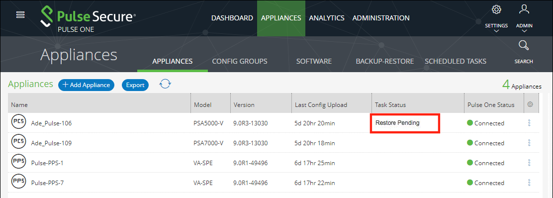Backing up and Restoring Appliance Configurations
