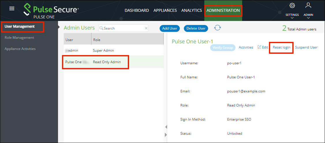 Resetting a User Password