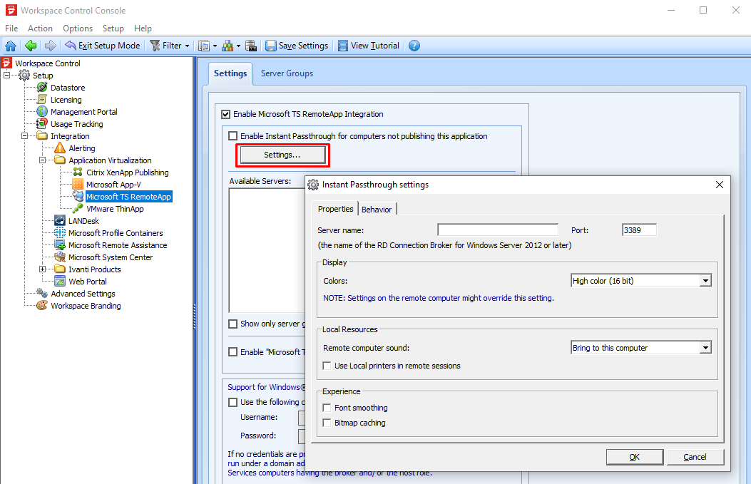Integrate Microsoft TS RemoteApp