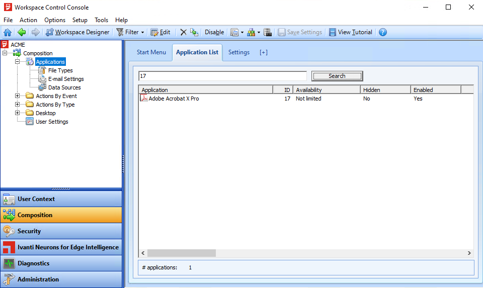 Application List tab