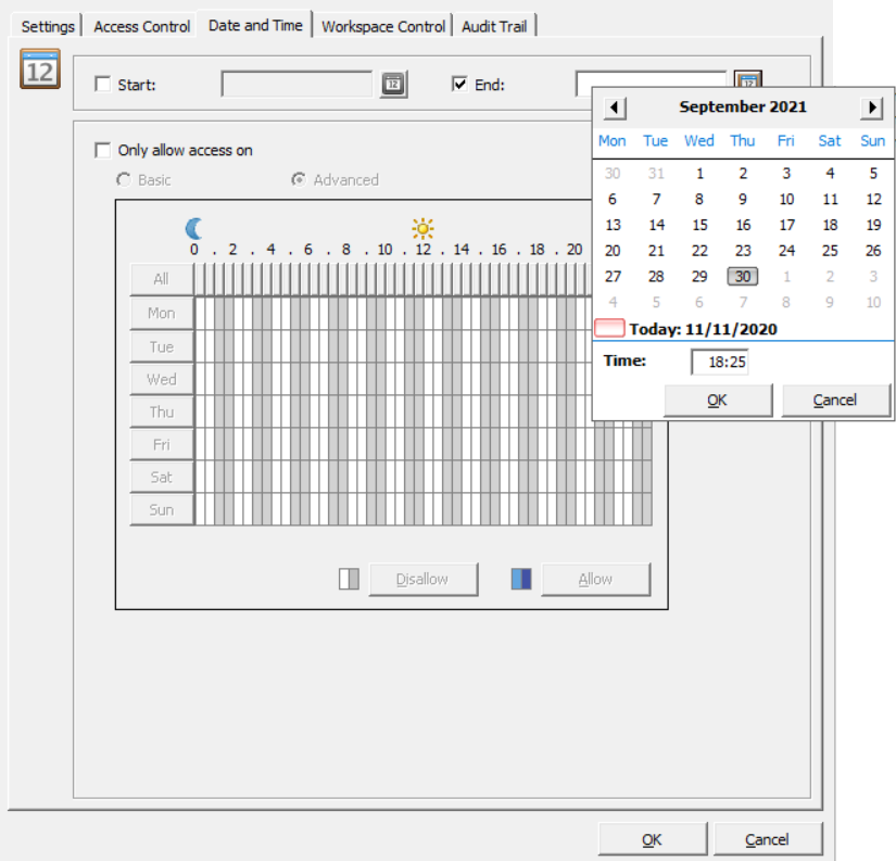 Configure Authorized Files Date and Time Access Control