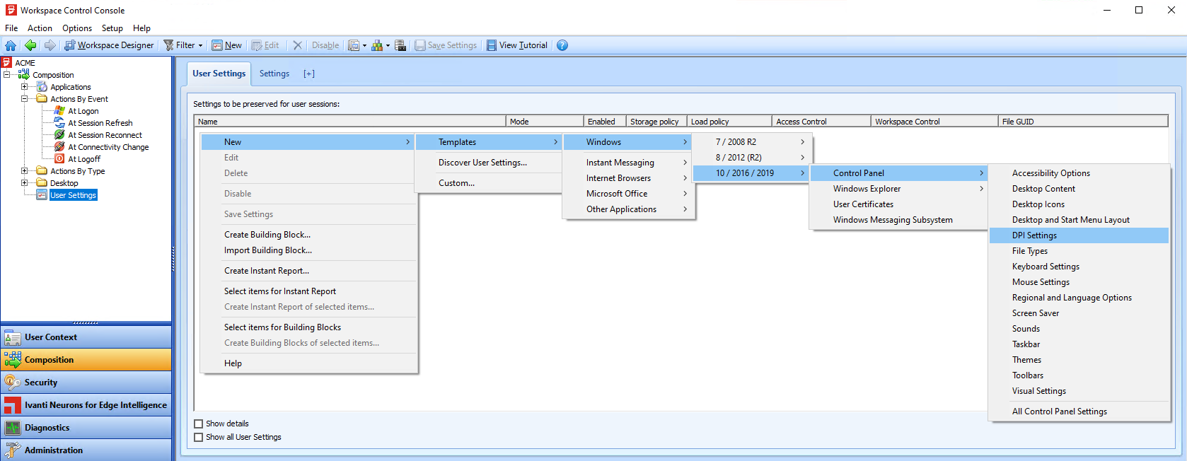 Capture Display Scaling (DPI) Settings using Template