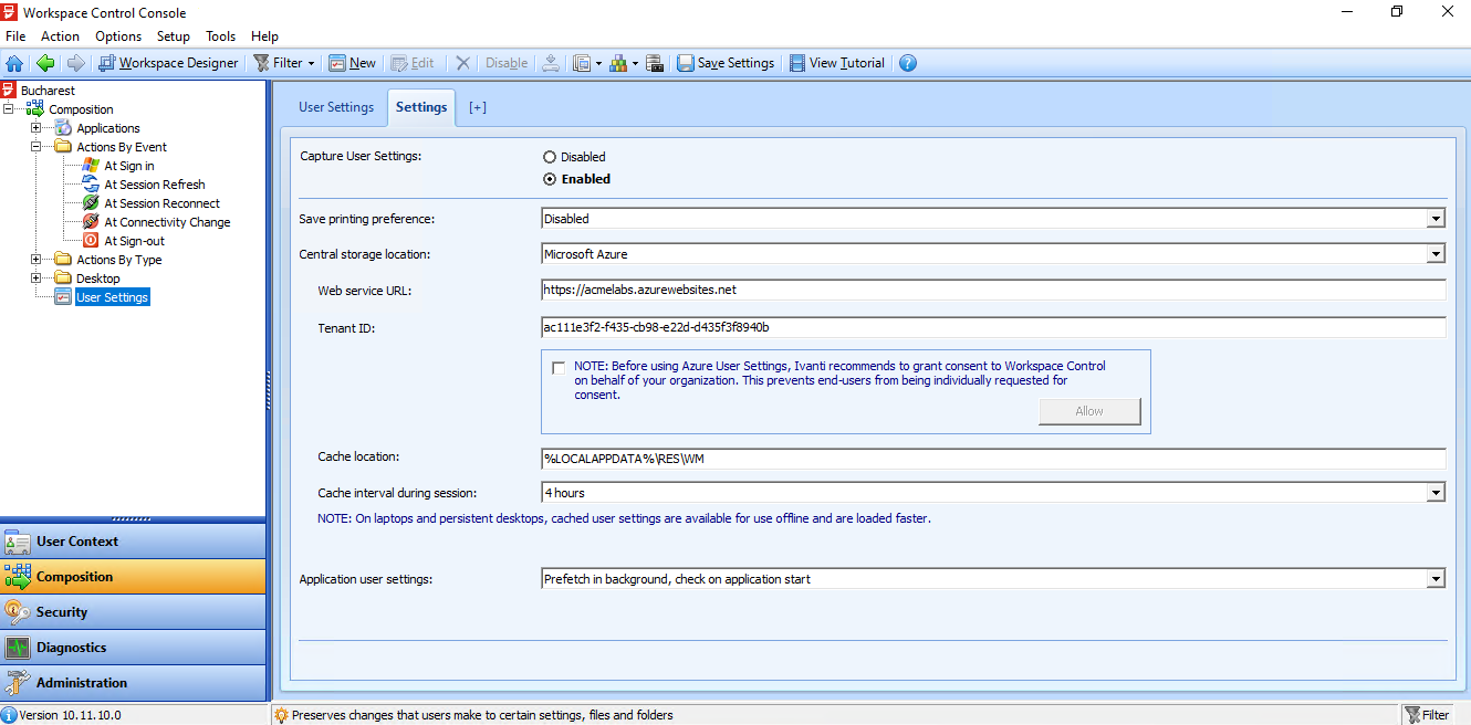 Configure Workspace Control User Settings