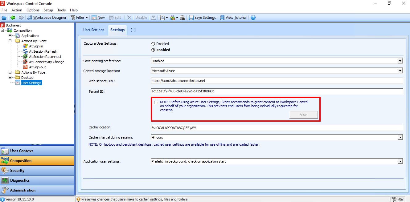 Configure Workspace Control User Settings