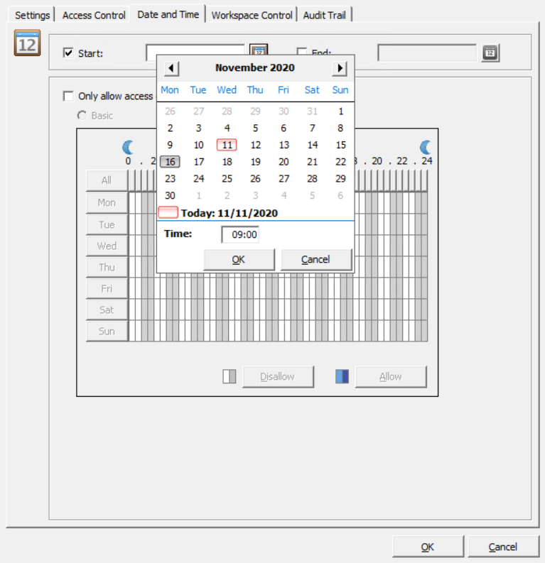 Configure Website Date and Time Access Control